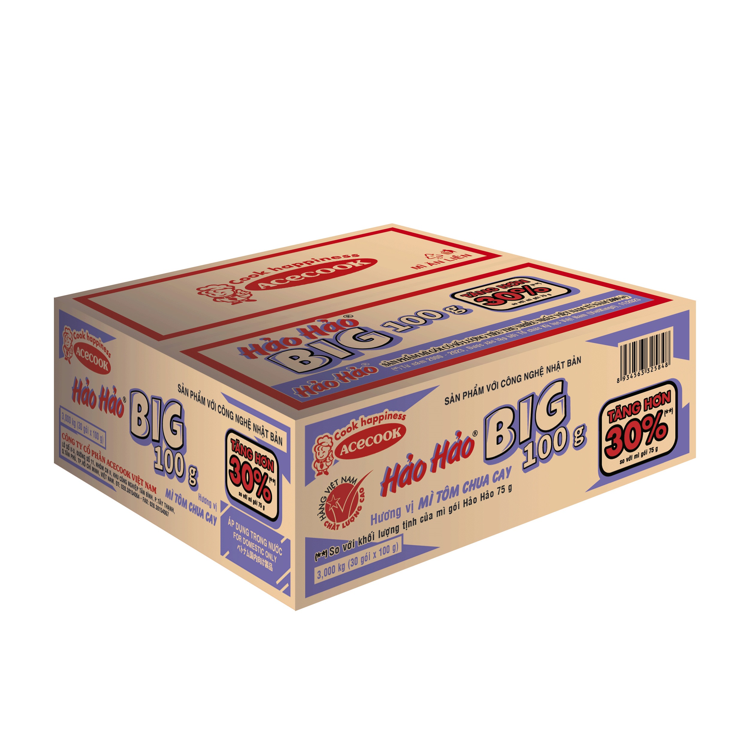 Thùng 30 gói mì Hảo Hảo Big vị tôm chua cay gói 100g - AEONESHOP