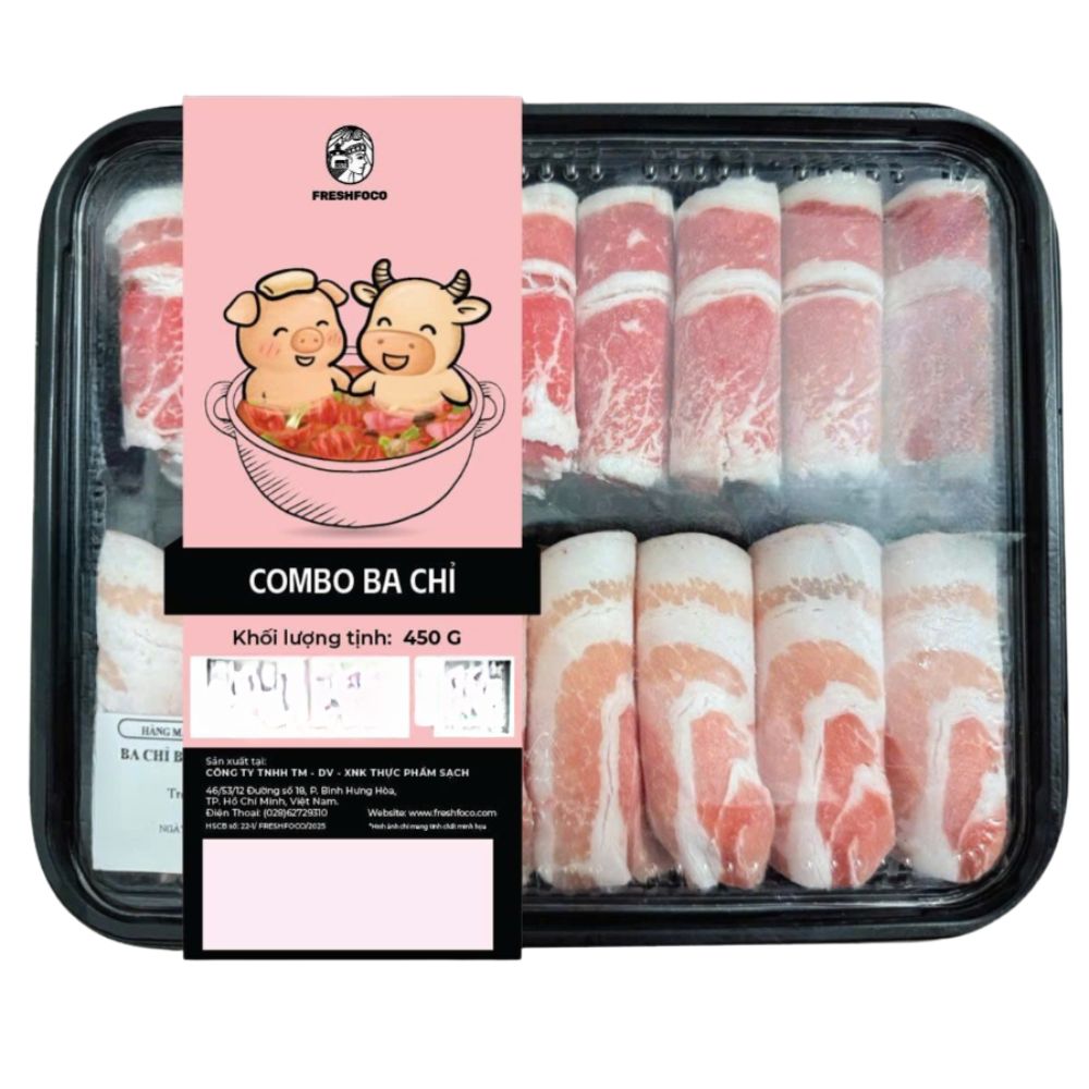 Combo Mix Ba Chỉ Heo + Bò TPS Freshfoco 450g