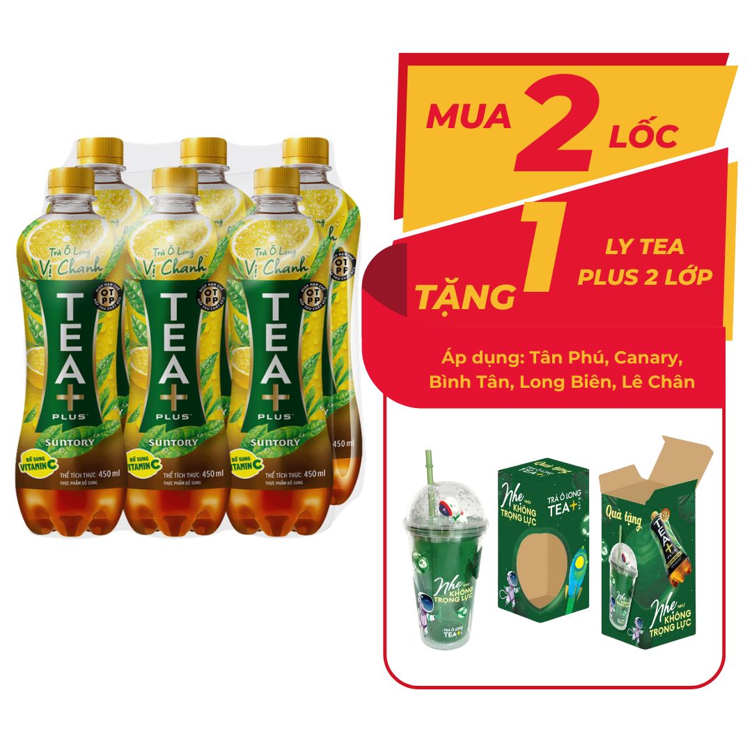 Lốc 6 Chai Trà Olong Tea Plus Chanh 450ml x 6 Chai