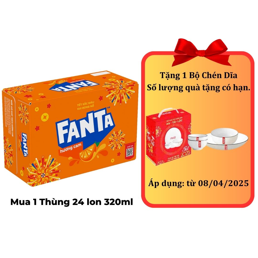 Thùng 24 Lon Nước Giải Khát Fanta Vị Cam 320ml x 24 Lon