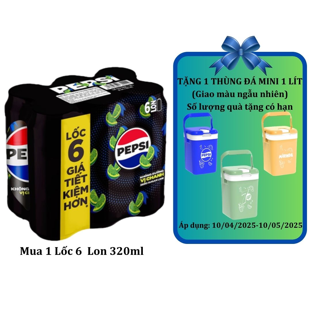Lốc 6 Lon Pepsi Zero Calo Chanh Sleek 320ml x 6 Lon