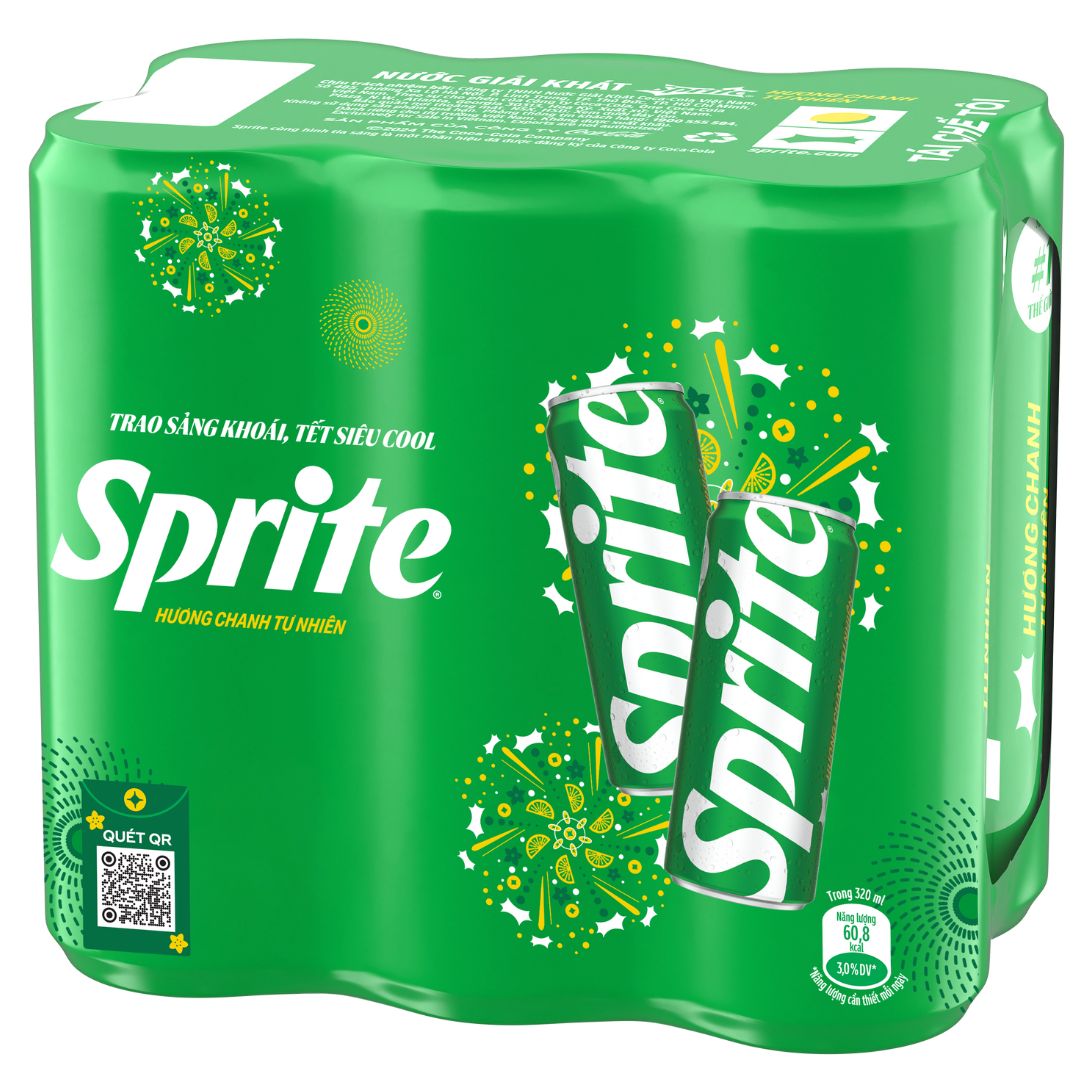 Lốc 6 nước ngọt Sprite vị chanh lon 320ml - AEONESHOP