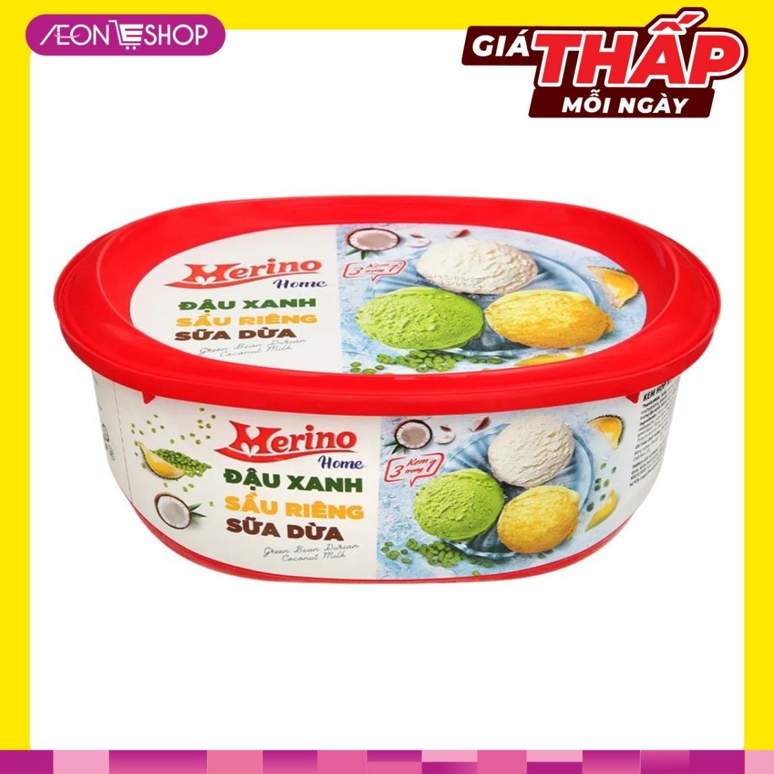 Kem Merino 3In1 Đậu Xanh - Sầu Riêng - Sữa Dừa 900ml