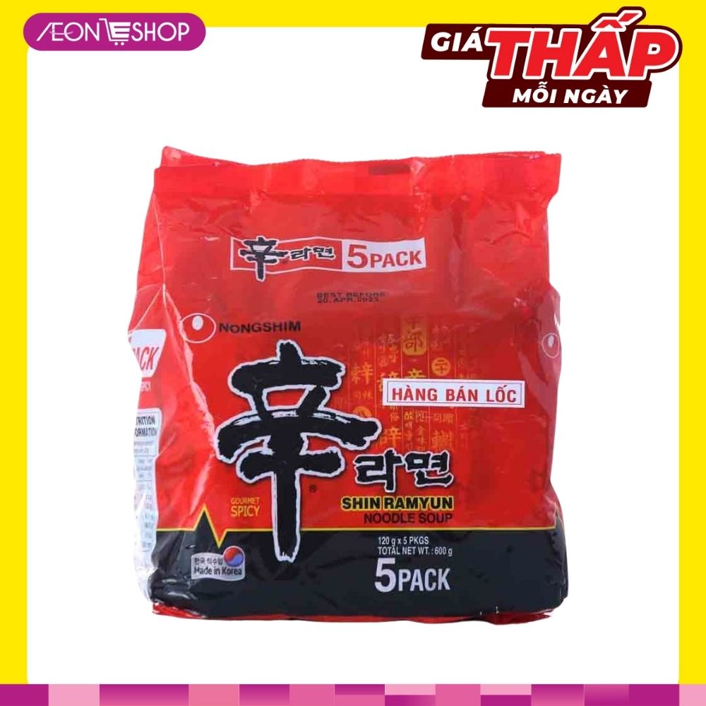 Mì cay ăn liền Nongshim Shin Ramyun lốc 5 gói 120g giá tốt Tháng 11/2025