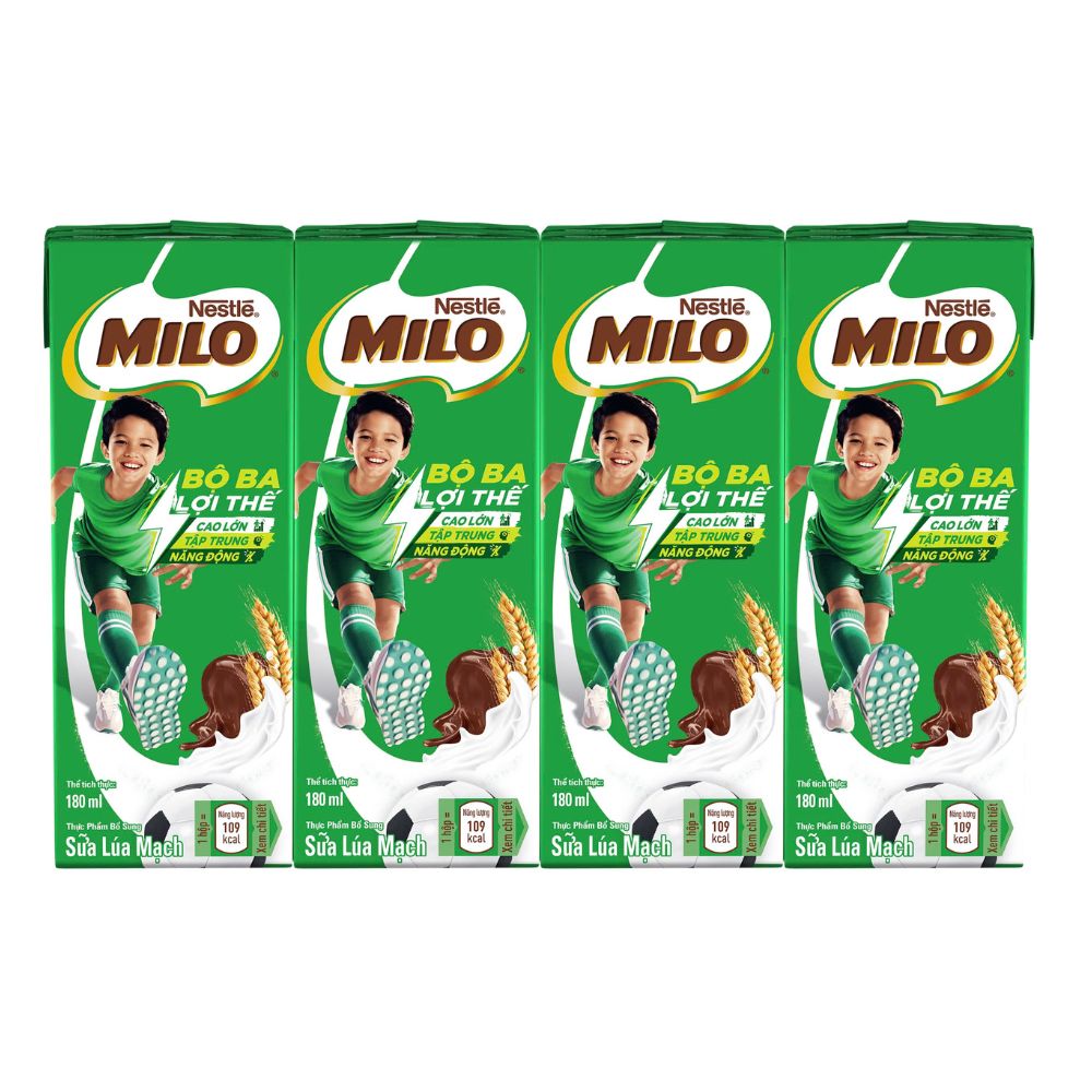 Lốc 8 hộp sữa Milo lúa mạch hộp giấy uống liền 180ml giá tốt Tháng 12/2025