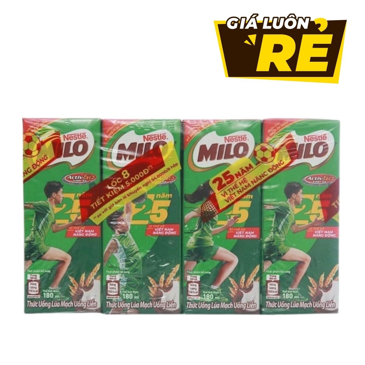 Lốc 8 hộp sữa Milo lúa mạch hộp giấy uống liền 180ml giá tốt T7/2025