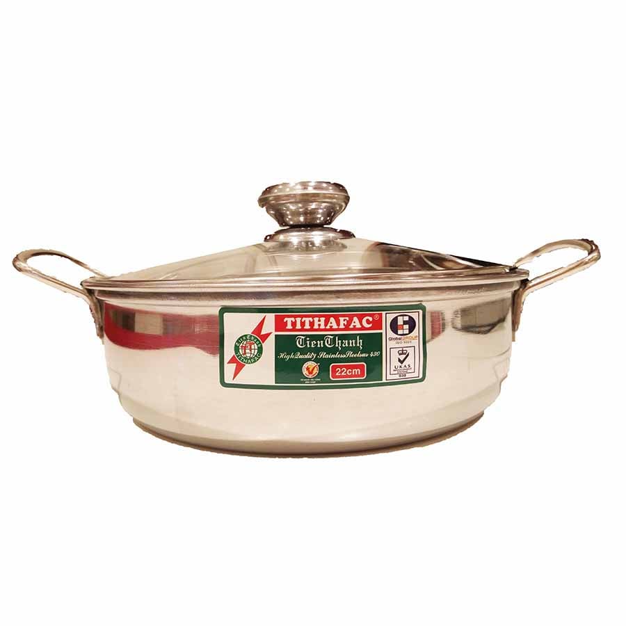 Nồi Inox Nắp Kính Có Vỉ Tithafac 22cm