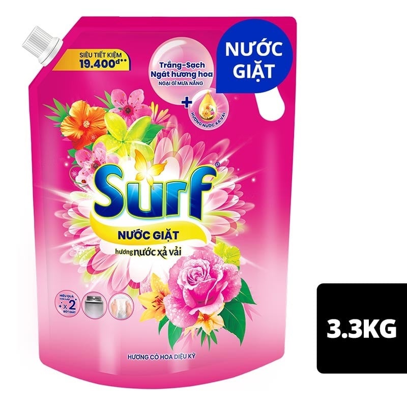 Nước Giặt Surf Trắng Sạch Hương Hoa Cỏ Diệu Kỳ 3.3kg