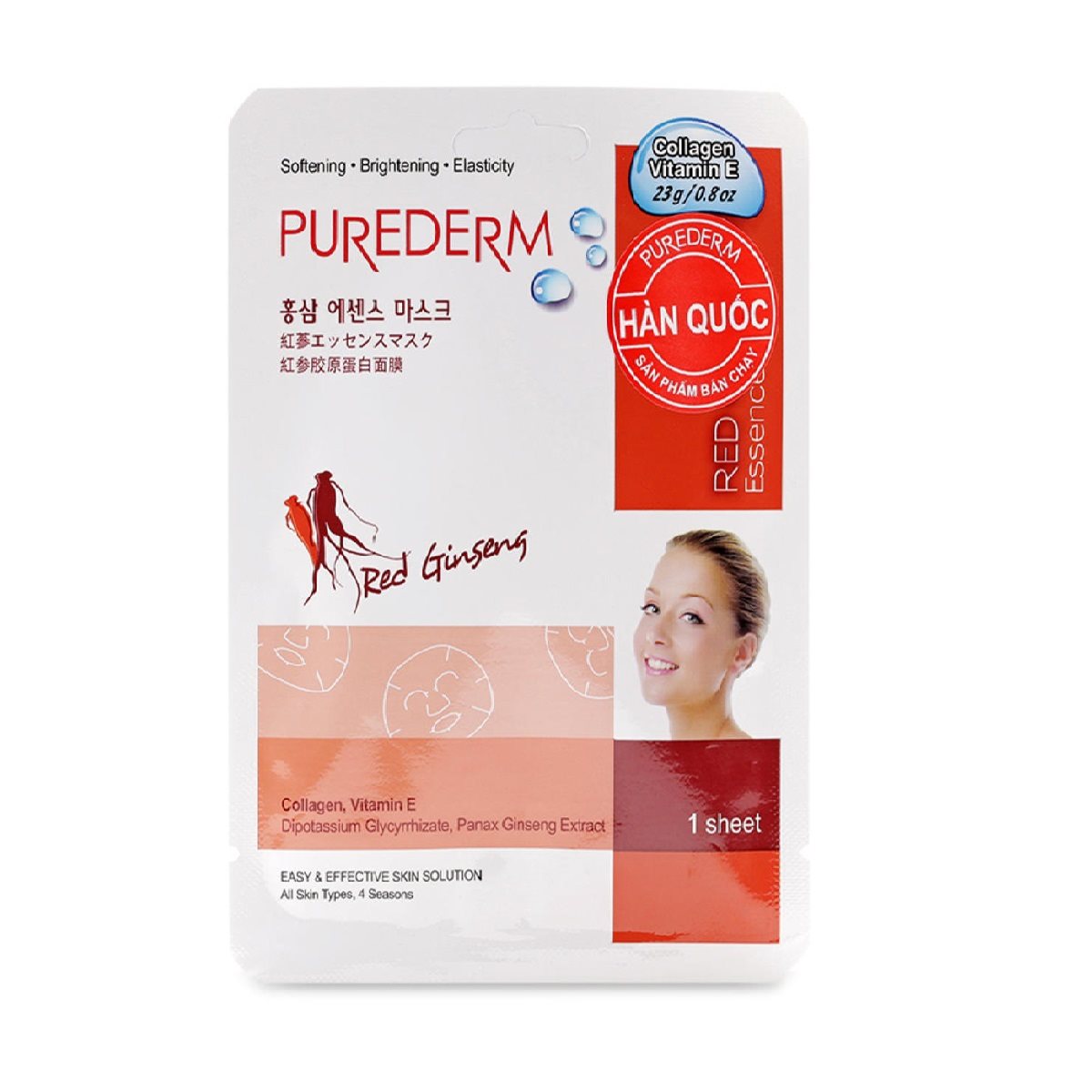 Mặt Nạ Giấy Purederm Chiết Xuất Nhân Sâm Red Ginseng Essence 23g