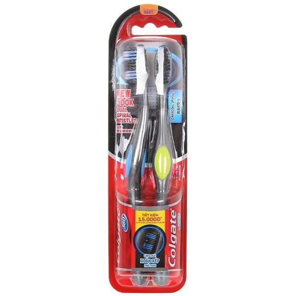 Bàn Chải Đánh Răng Colgate 360 Charcoal Spiral Vỉ 2 Cây