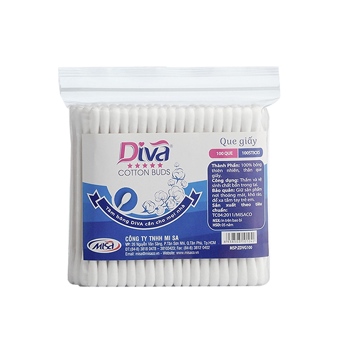 Tăm Bông Diva Vệ Sinh Tai 100 Que Giấy