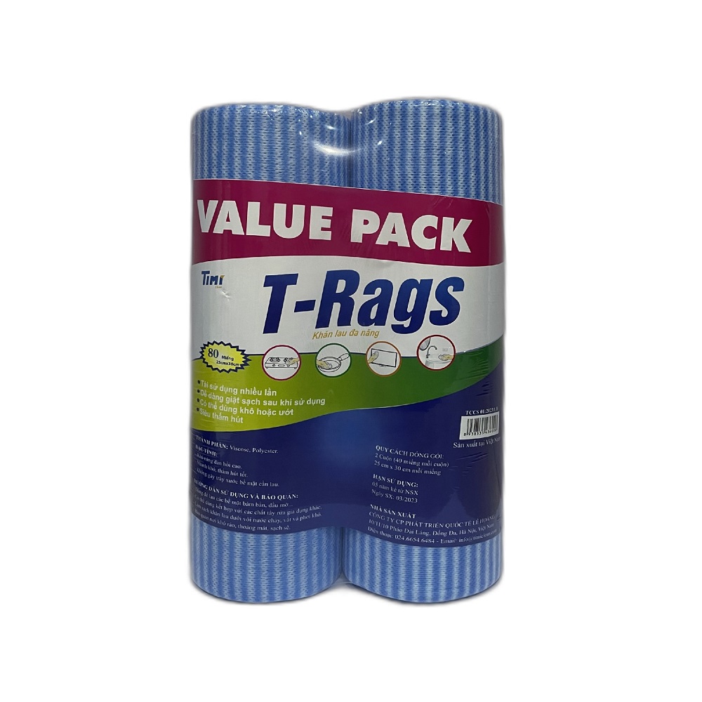 Lốc 2 Cuộn Khăn Lau Đa Năng Màu Lưới T-Rags 40 Tờ X2